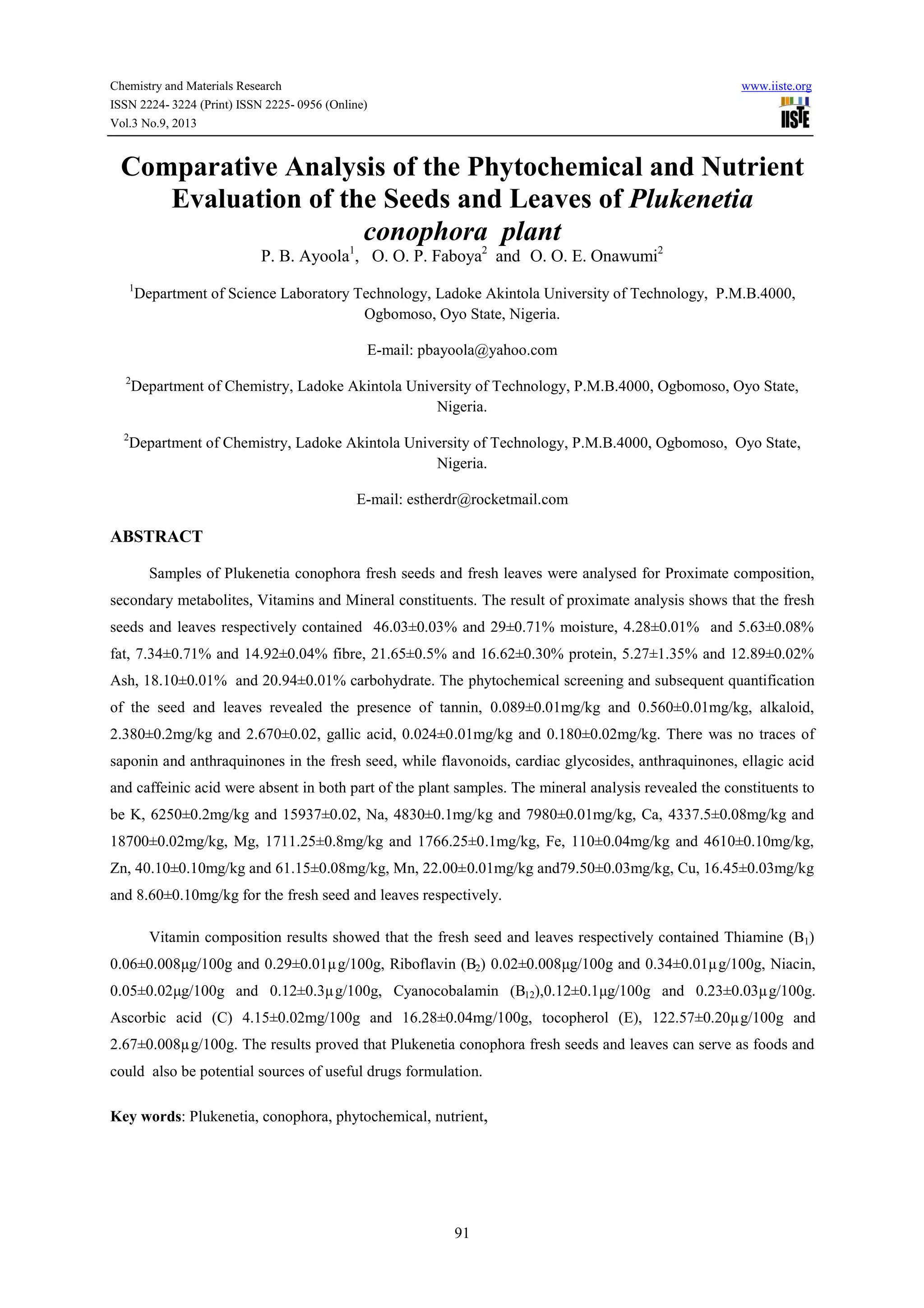 Comparative analysis of the phytochemical and nutrient | PDF