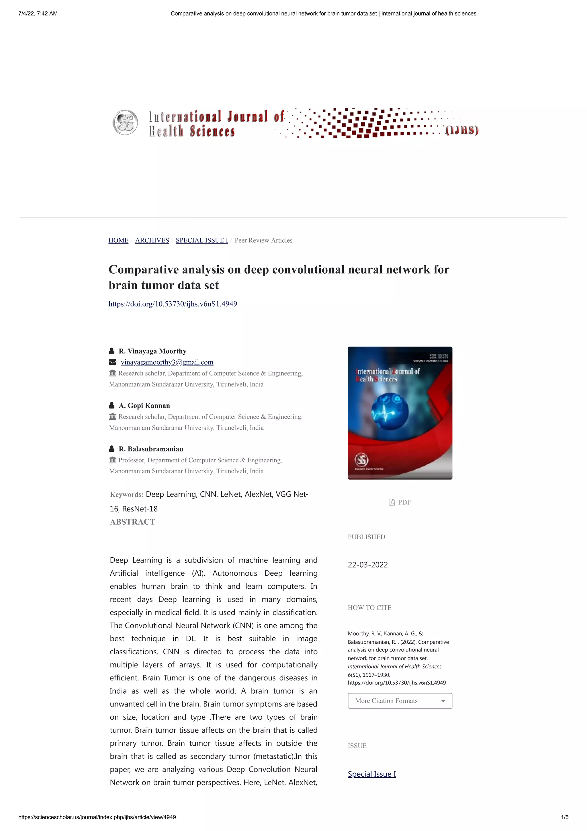 Comparative analysis on deep convolutional neural network for brain ...