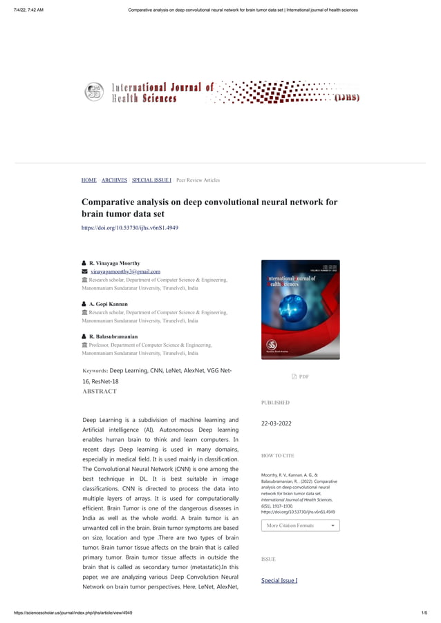 Comparative analysis on deep convolutional neural network for brain tumor data set ...