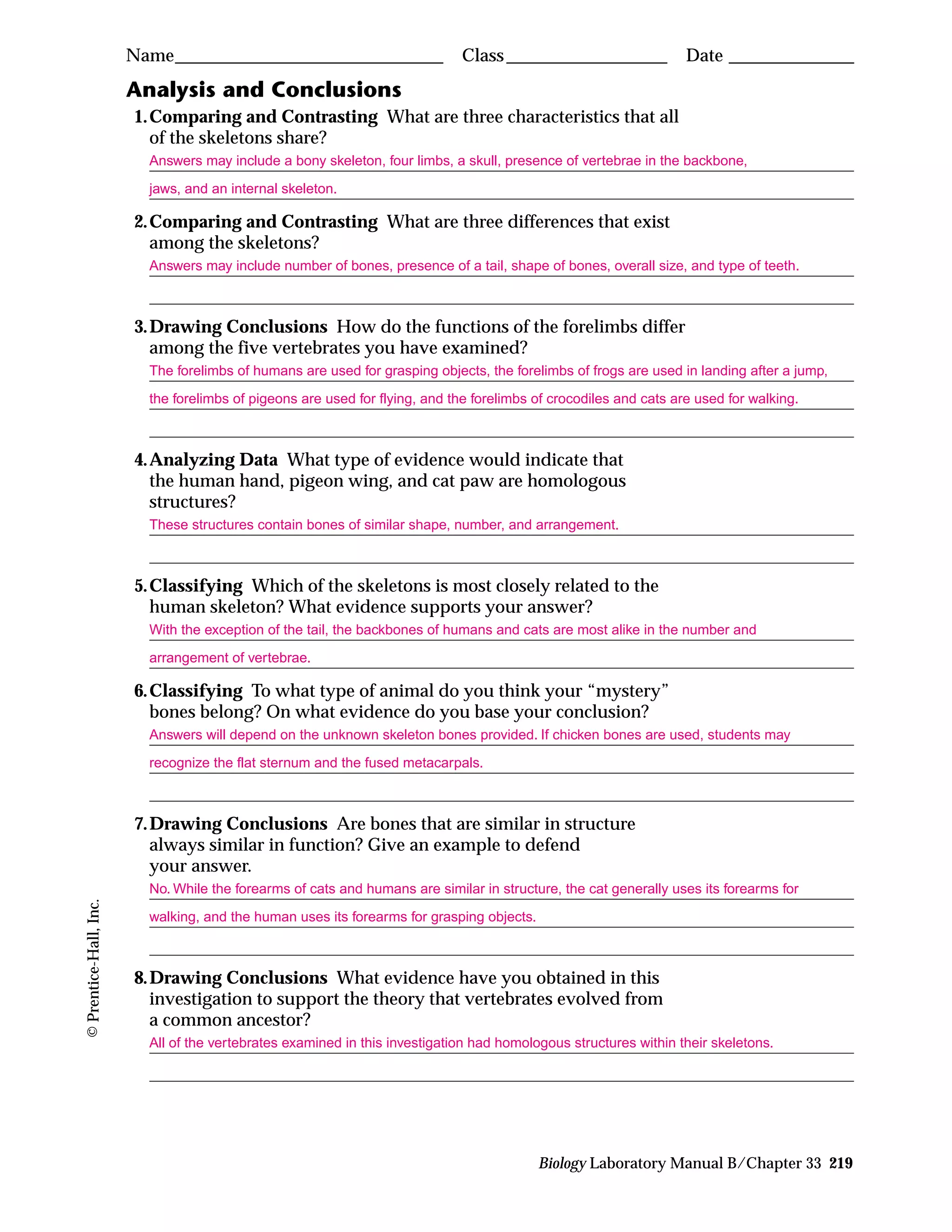 Comparative anatomy lab bones Answers | PDF