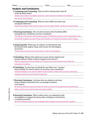 Comparative anatomy lab bones Answers | PDF