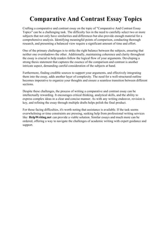 Comparative And Contrast Essay Topics | PDF