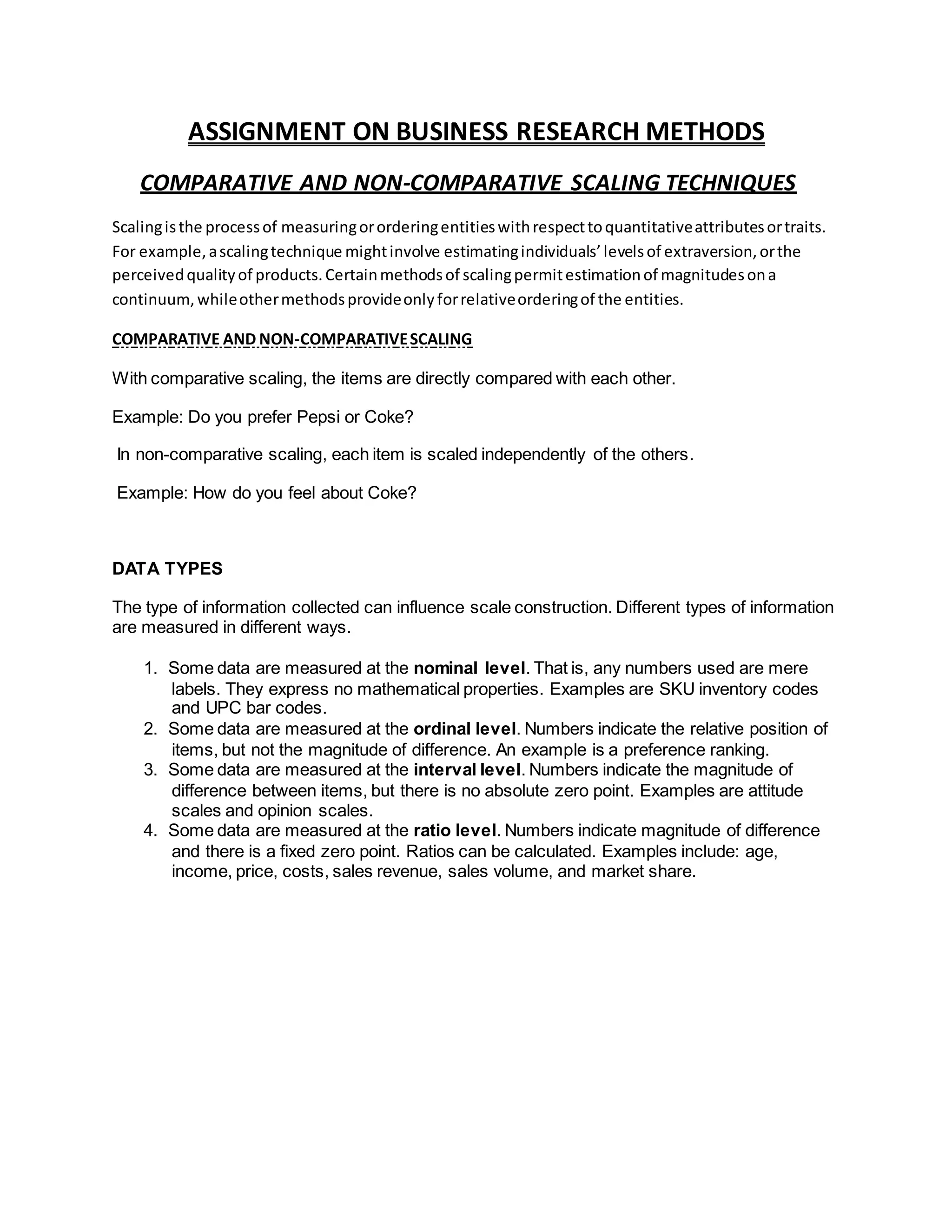 Comparative and Non-Comparative Scaling Techniques | DOCX