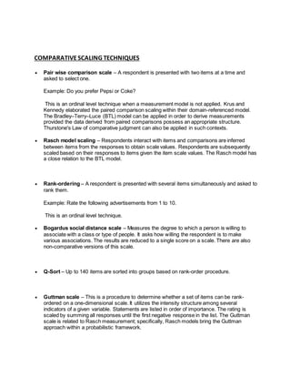 Comparative and Non-Comparative Scaling Techniques | DOCX