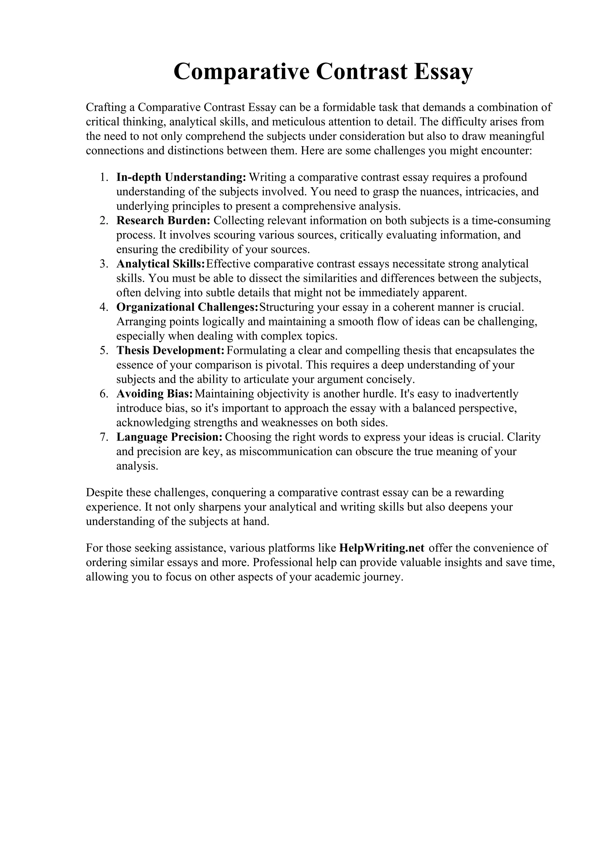 Comparative Contrast Essay. 013 Comparison Contrast Essay Topics ...