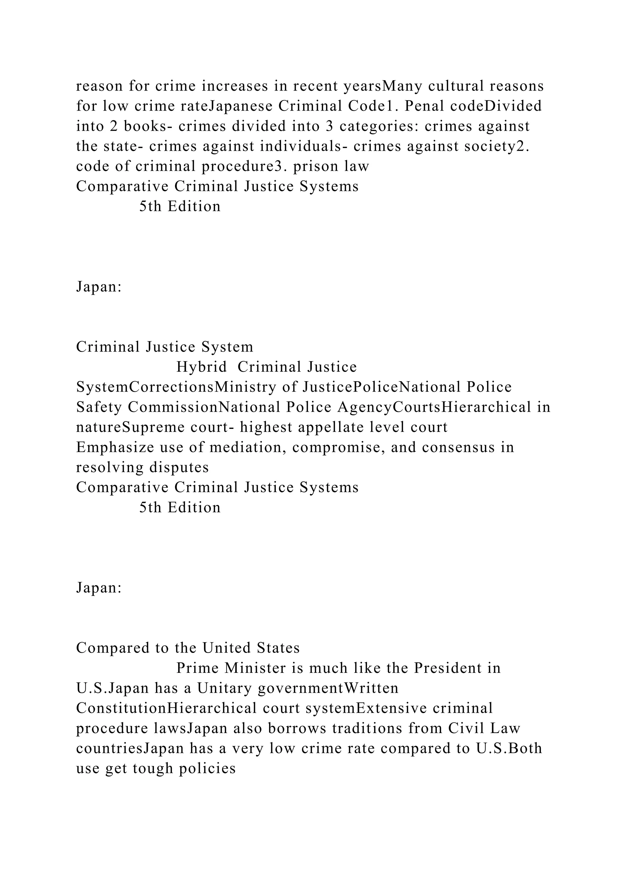 Comparative Criminal Justice .docx