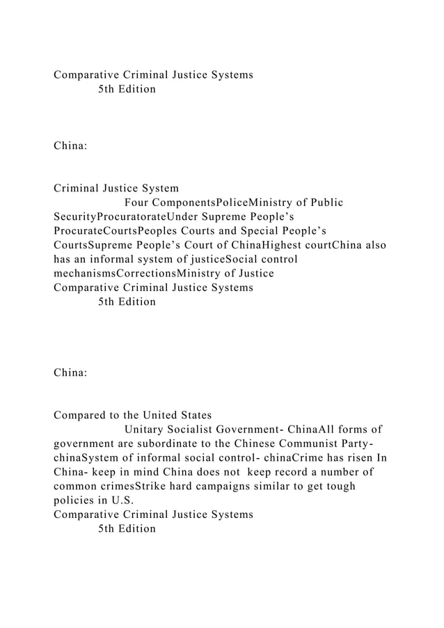 Comparative Criminal Justice .docx