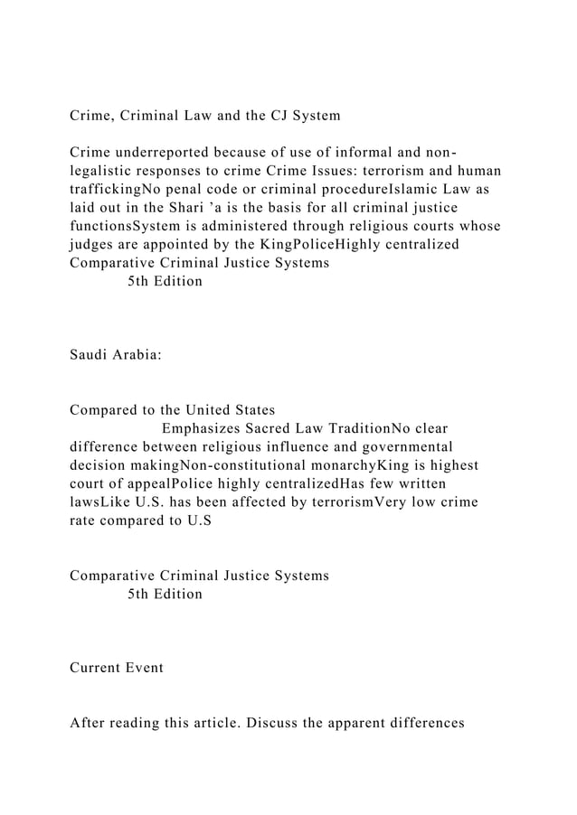 Comparative Criminal Justice .docx