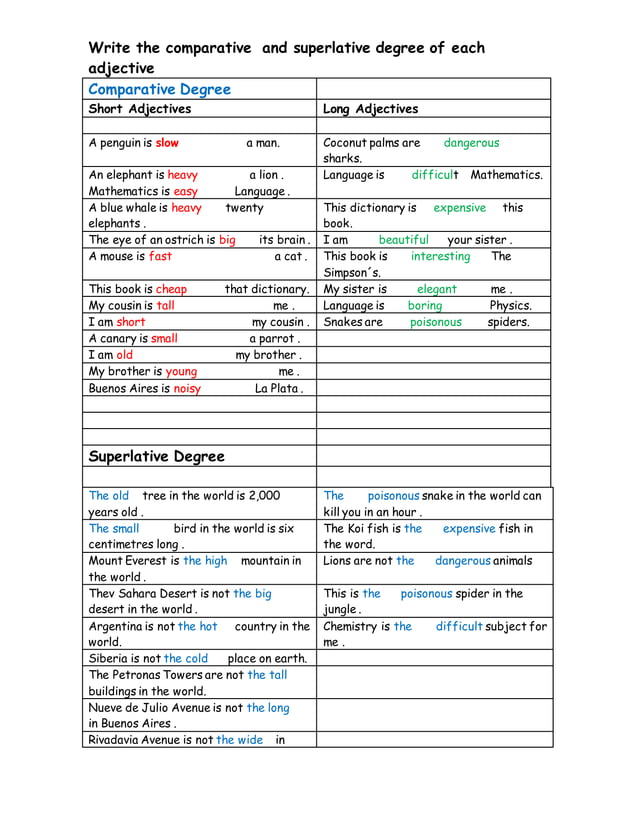 Comparative and Superlative Degree of Adjectives and adverbs | DOCX ...