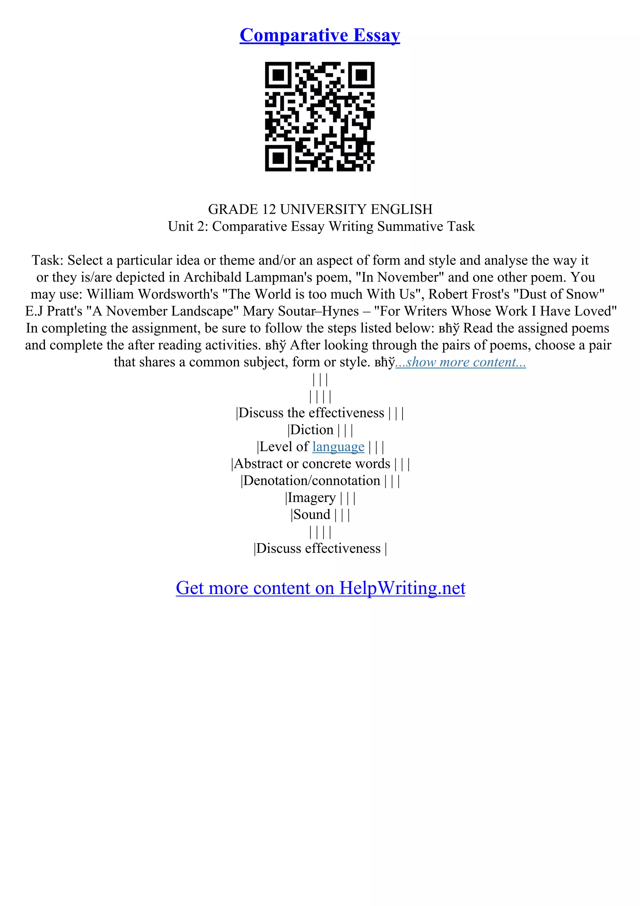 Comparative Essay Ideas | PDF