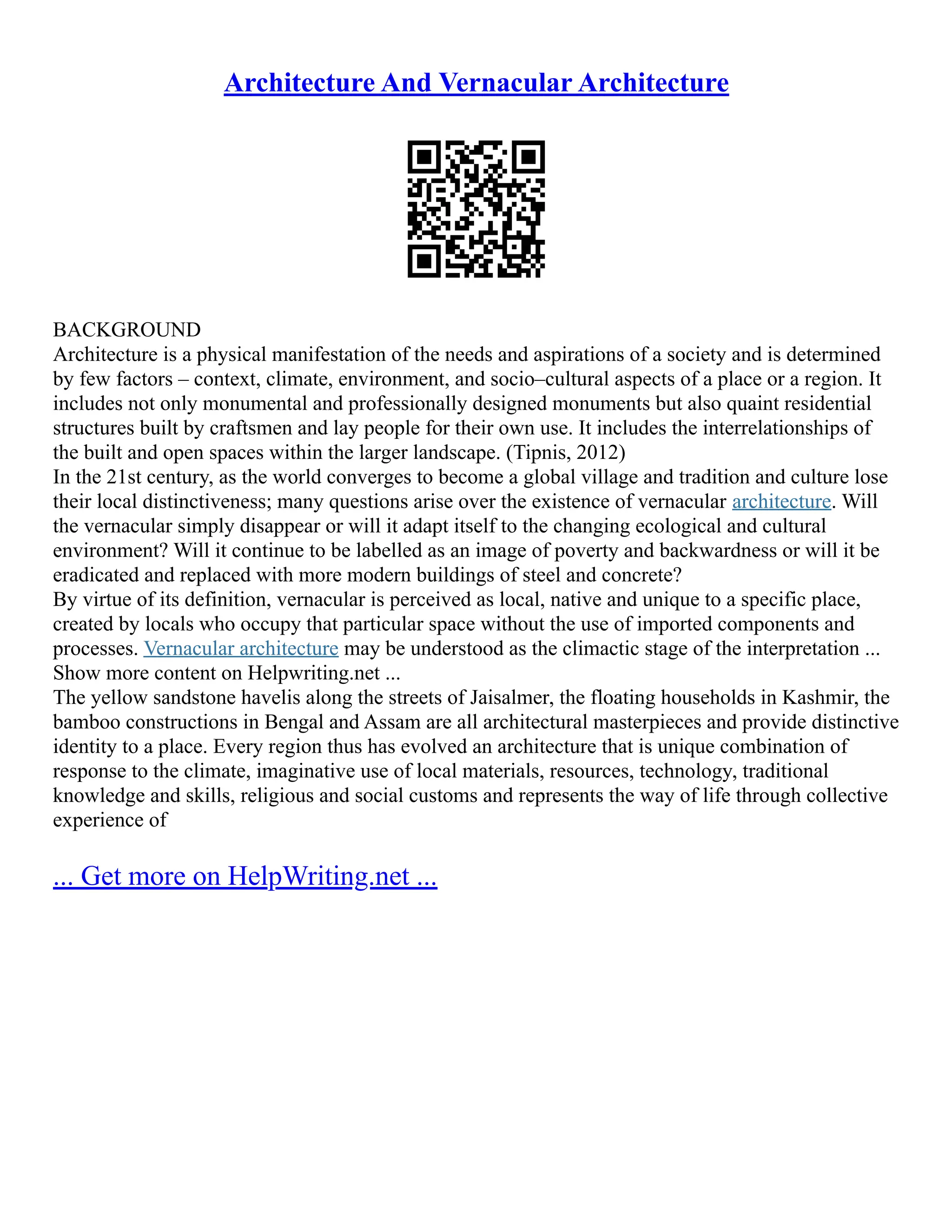 Comparative Essay On Traditional Architecture Vs. Modern... | PDF