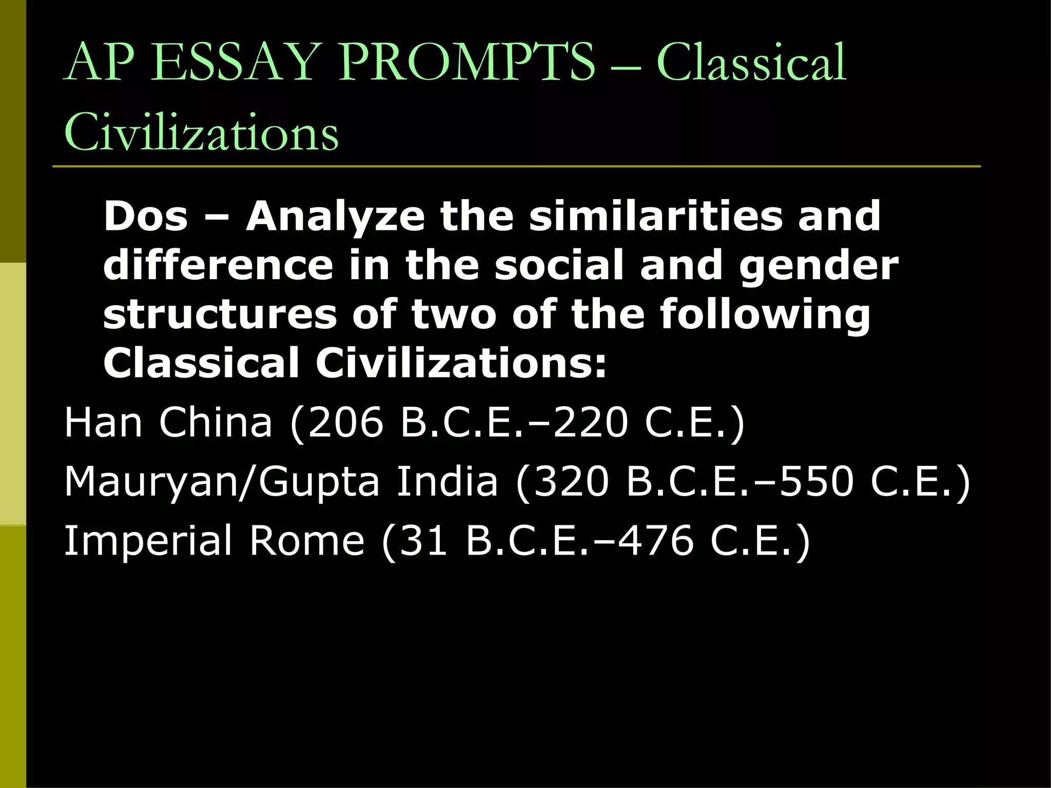 Comparative essay practice classical civs | PPT