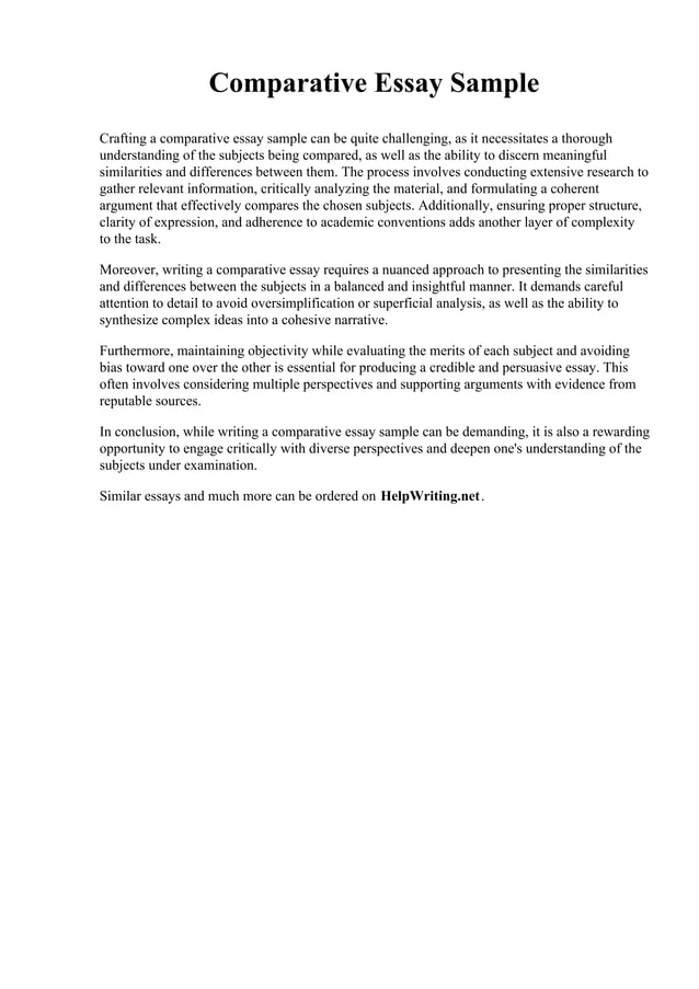 Comparative Essay Sample. Folsom Lake College | PDF