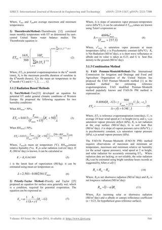 Comparative evaluation of different potential evapotranspiration ...