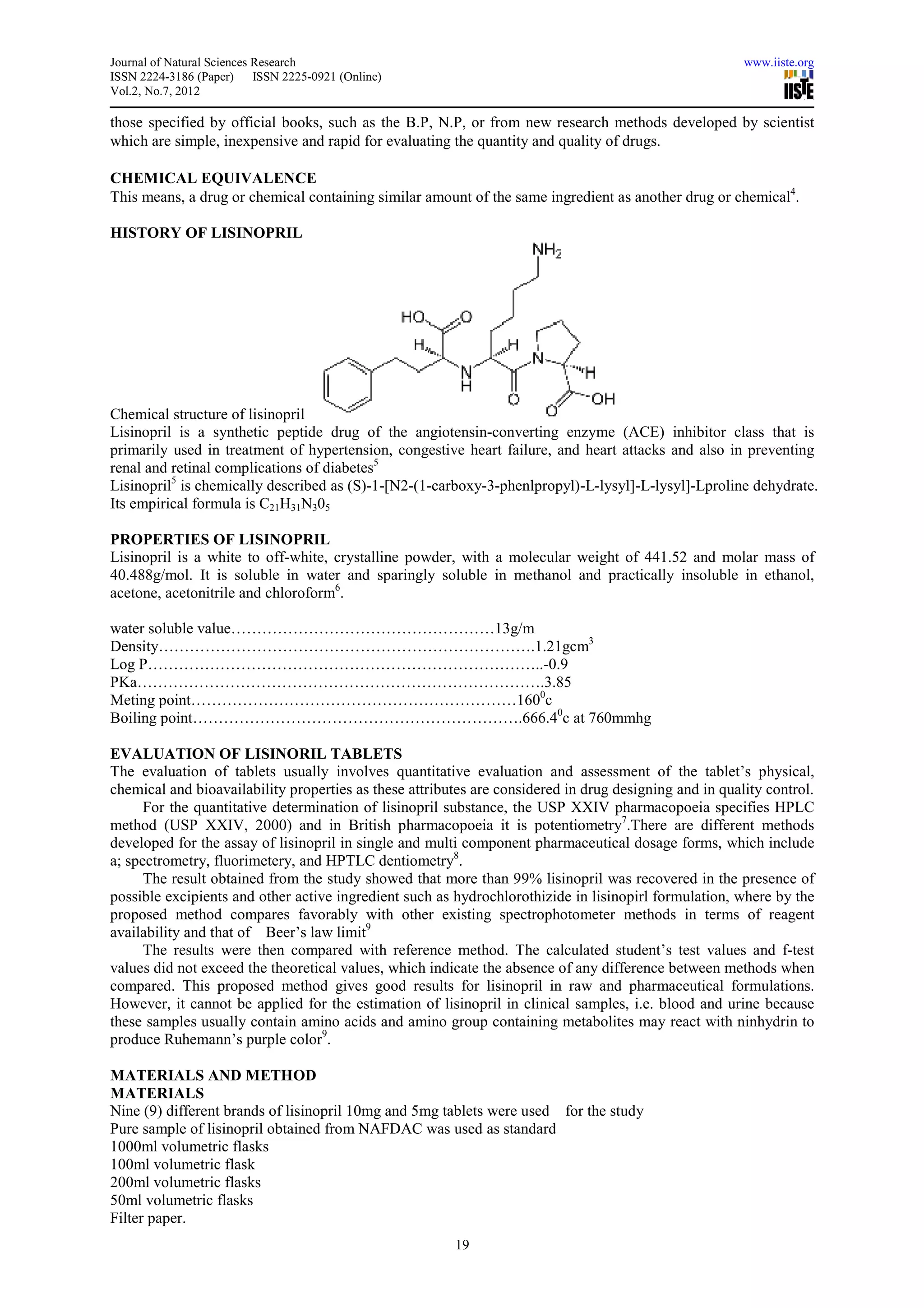 Comparative evaluation study on different brands of lisinopril tablet ...