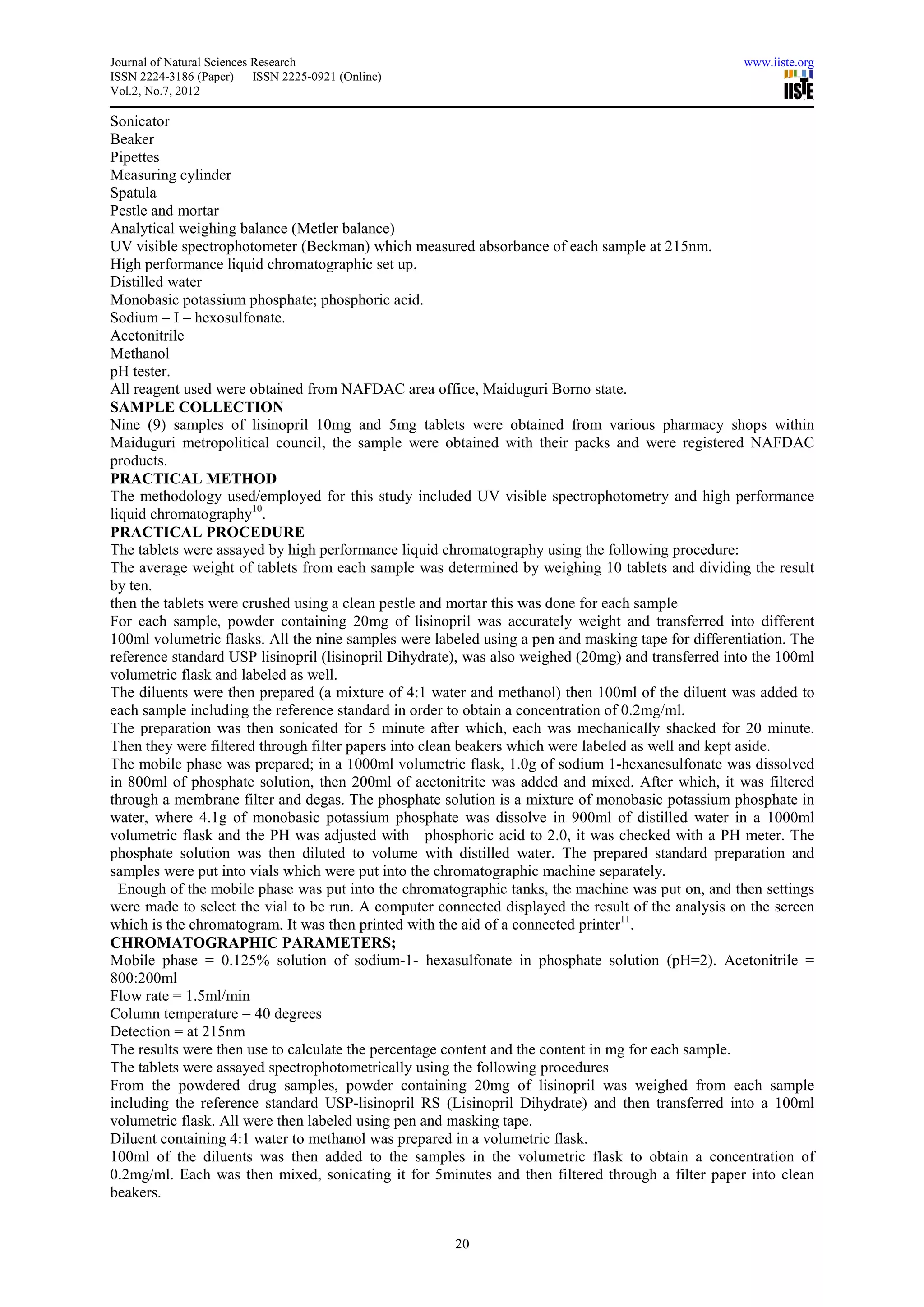 Comparative evaluation study on different brands of lisinopril tablet ...