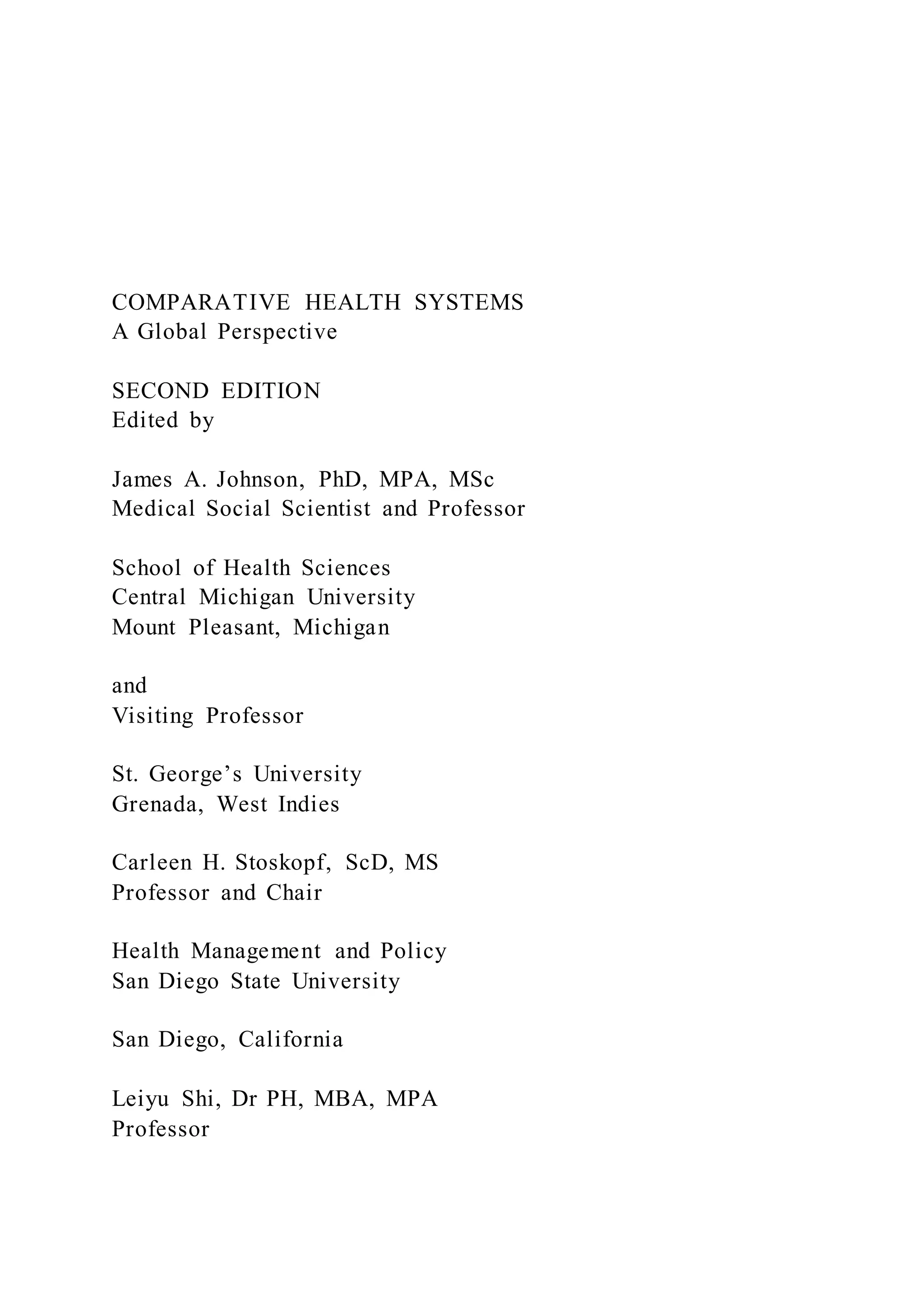 COMPARATIVE HEALTH SYSTEMSA Global PerspectiveSECOND | DOCX