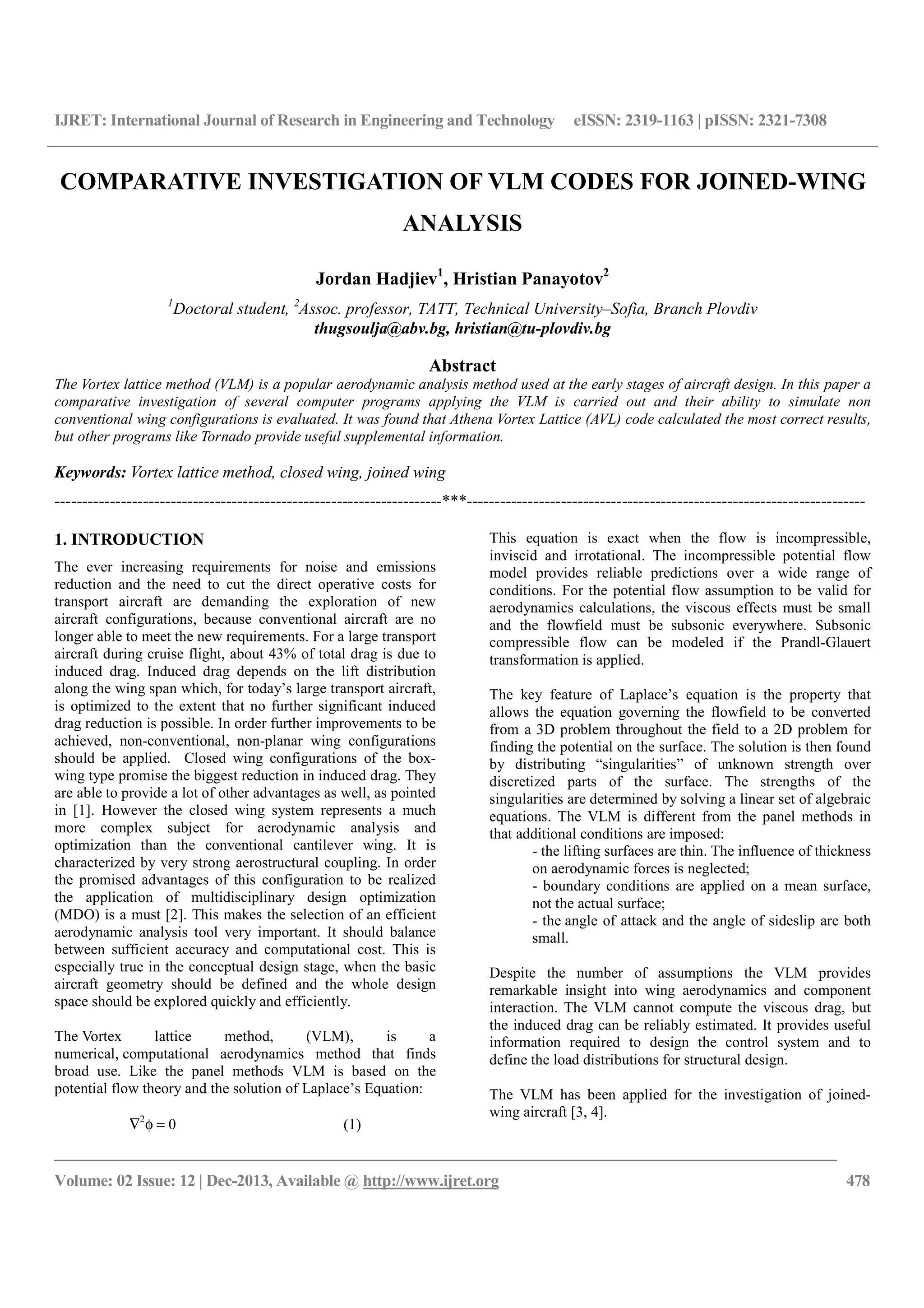 Comparative investigation of vlm codes for joined wing | PDF