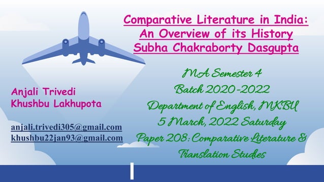 Comparative Literature in India An article major points Subha Chakraborty Dasgupta | PPT