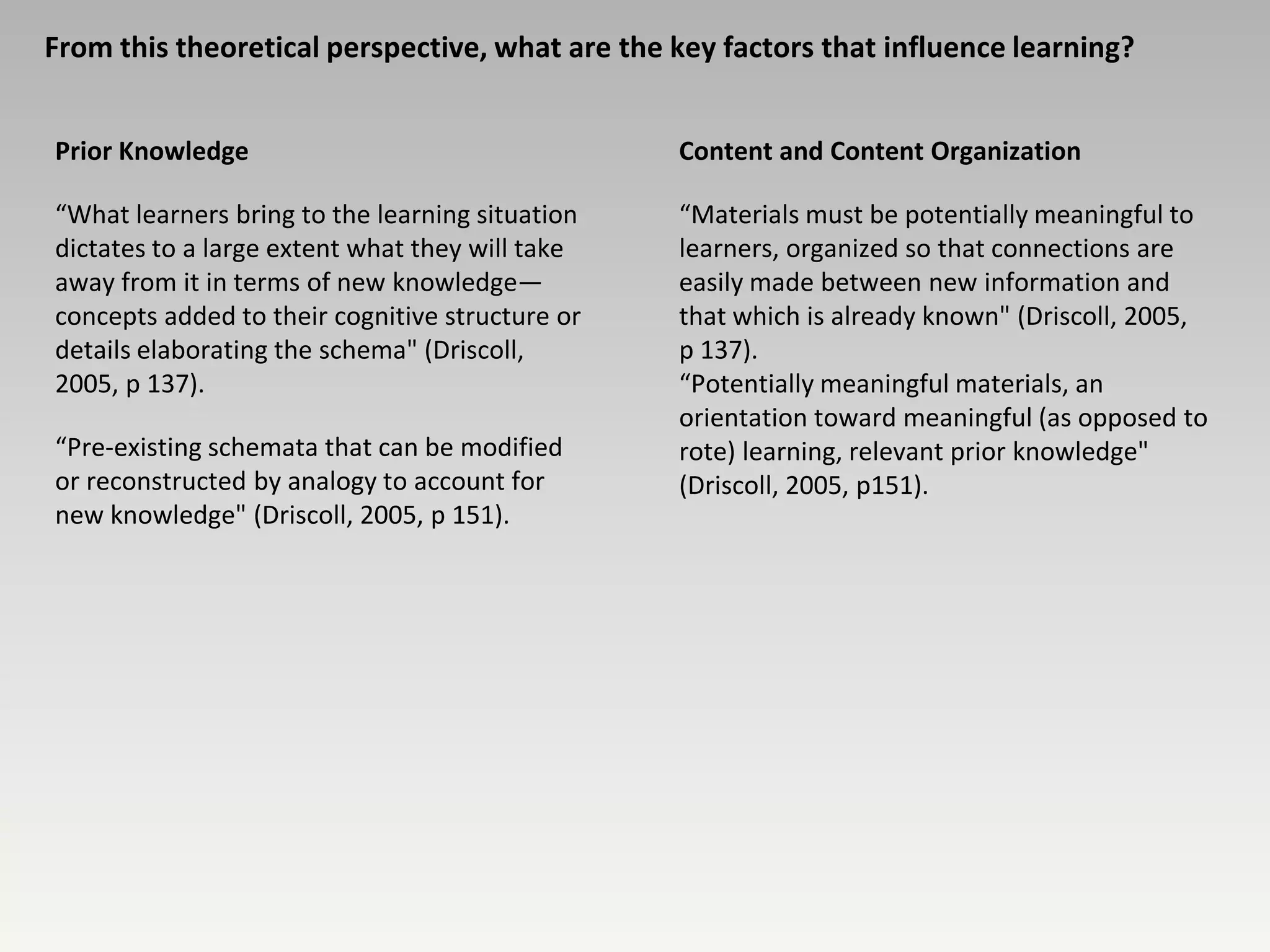 Schema Learning Theory Comparative Organizer | PPT