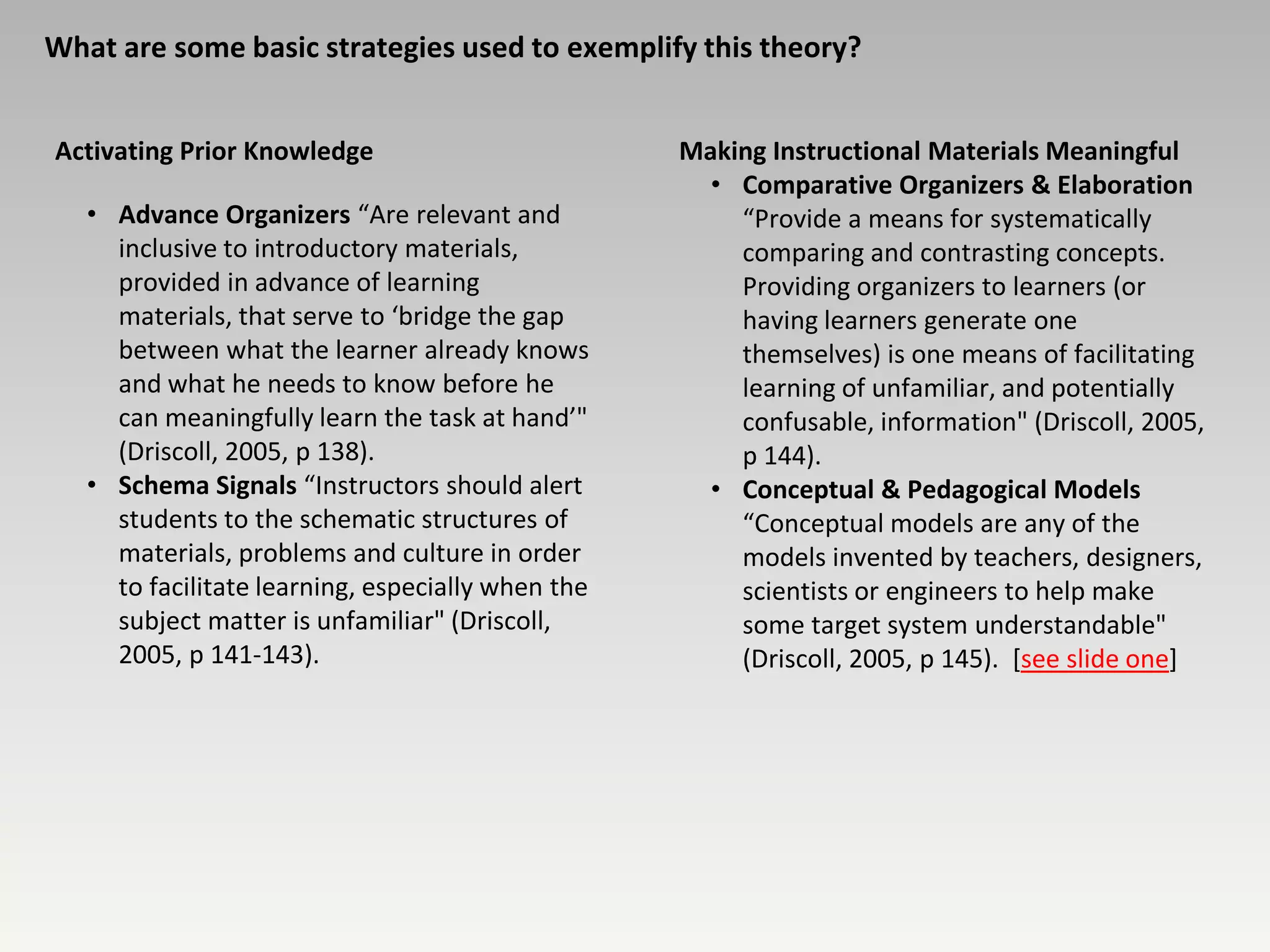 Schema Learning Theory Comparative Organizer | PPT