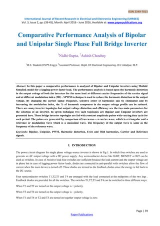 Comparative Performance Analysis of Bipolar and Unipolar Single Phase Full Bridge Inverter | PDF