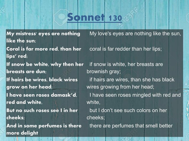 Comparative poetic analysis of william shakespeare's sonnet no 18 and 130 | PPTX | Perfume and ...
