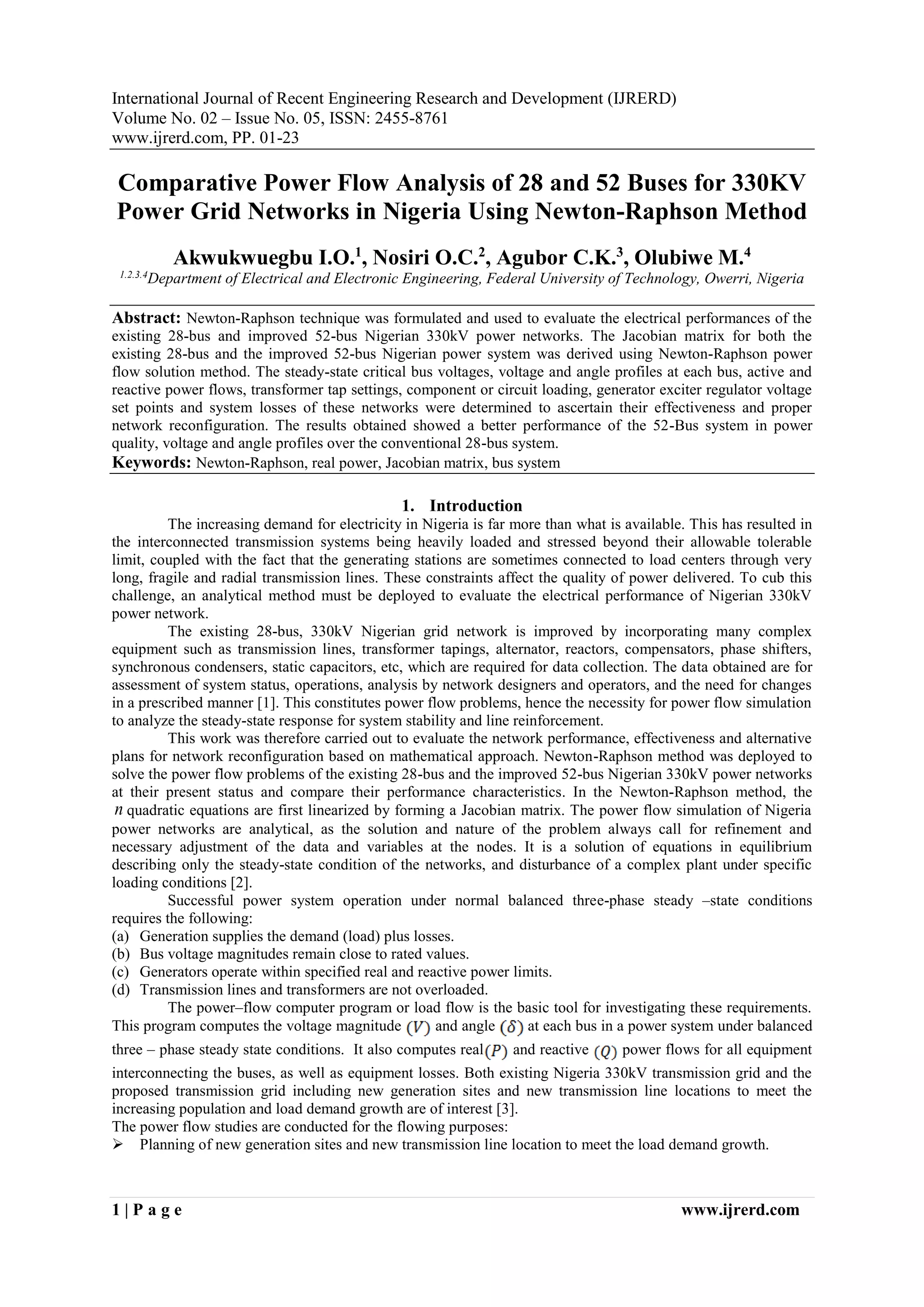 Comparative power flow analysis of 28 and 52 buses for 330 kv power ...