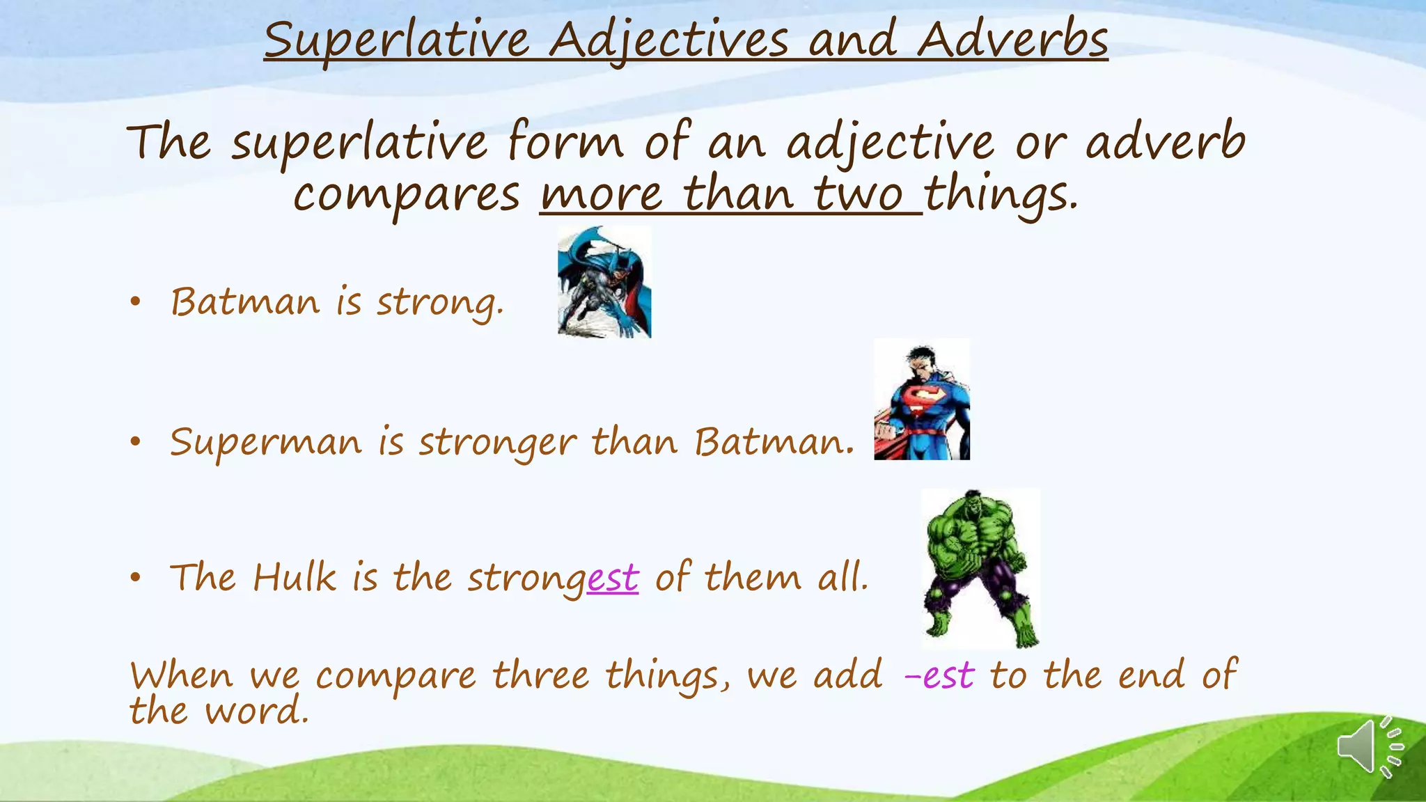 Comparatives and Superlatives Lesson for 3rd Grade ESL Students | PPTX