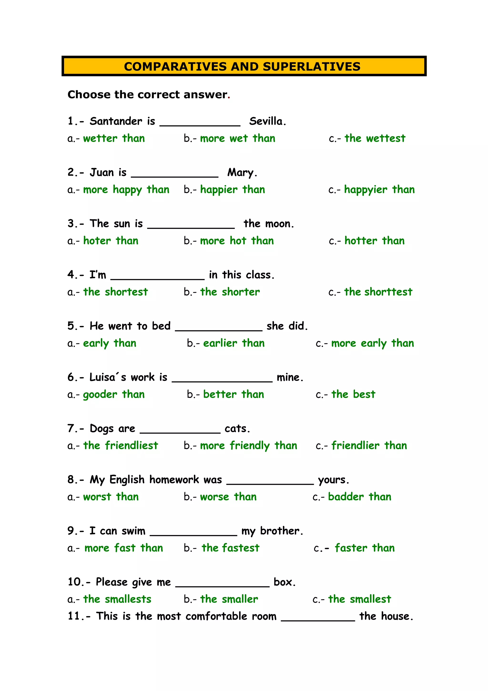Comparatives and superlatives multiple choice | DOC