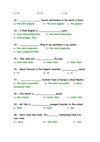 Comparatives and superlatives multiple choice | DOC