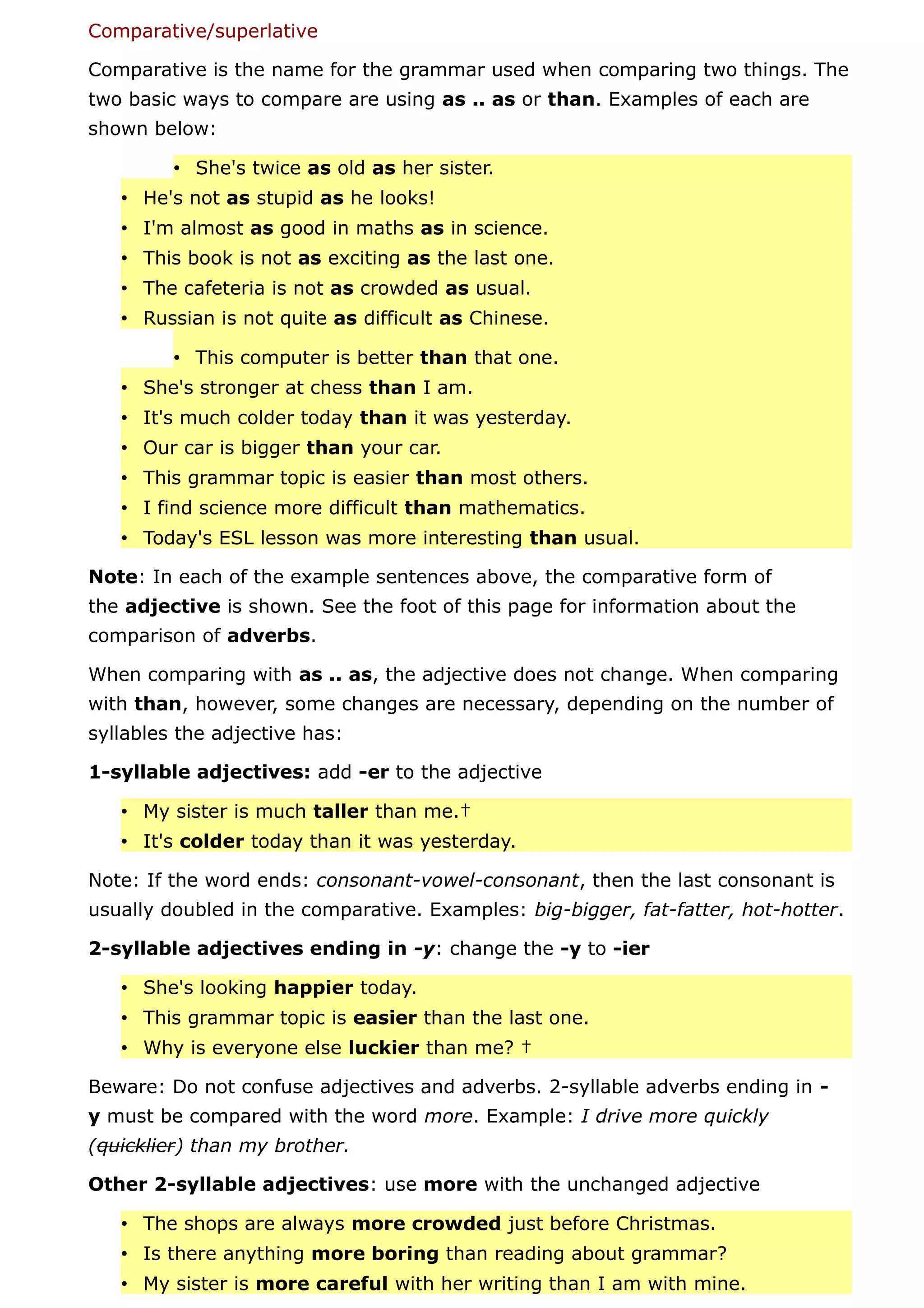 Comparatives explanation | PDF