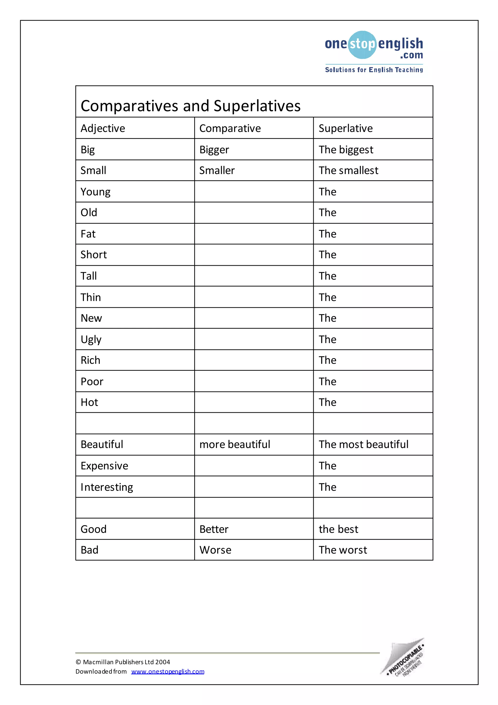 Comparatives superlatives 2° | DOCX