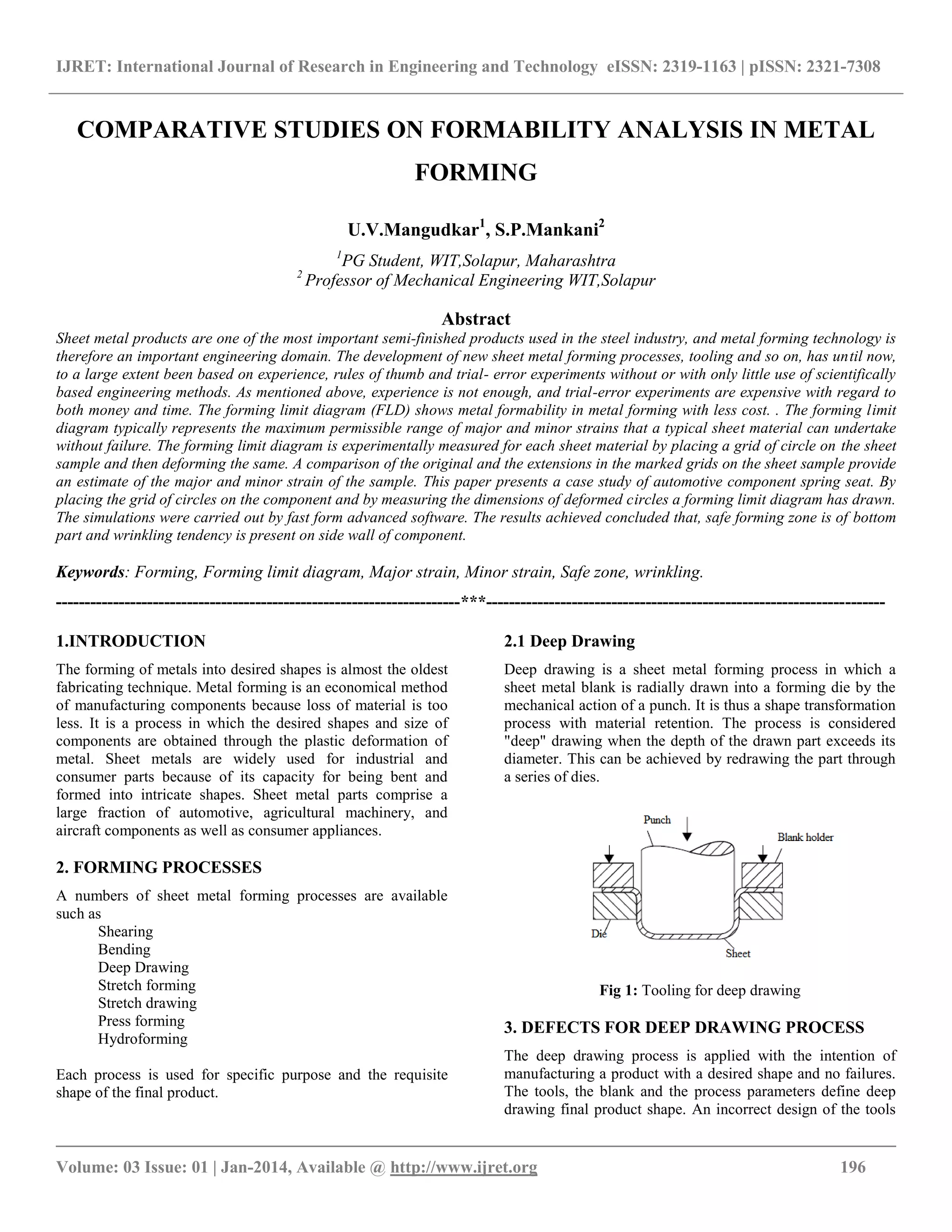 Comparative studies on formability analysis in metal forming | PDF ...