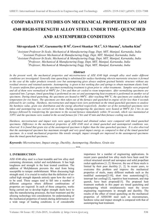 Comparative studies on mechanical properties of aisi 4340 high strength alloy steel under time ...