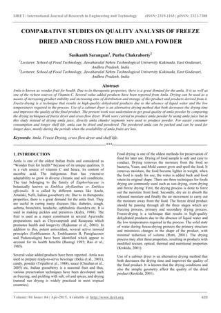 Comparative studies on quality analysis of freeze dried and cross flow ...