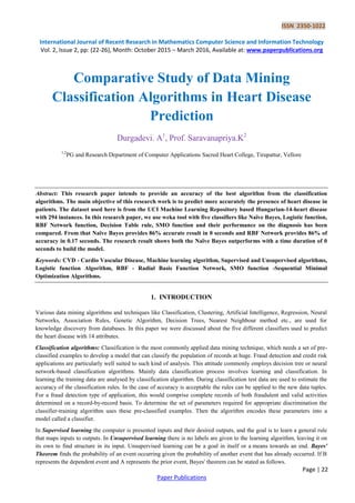 Comparative Study of Data Mining Classification Algorithms in Heart Disease Prediction | PDF ...