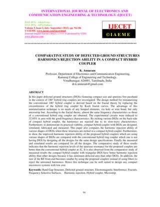 Comparative study of defected ground structures harmonics rejection ability in a compact hybrid ...