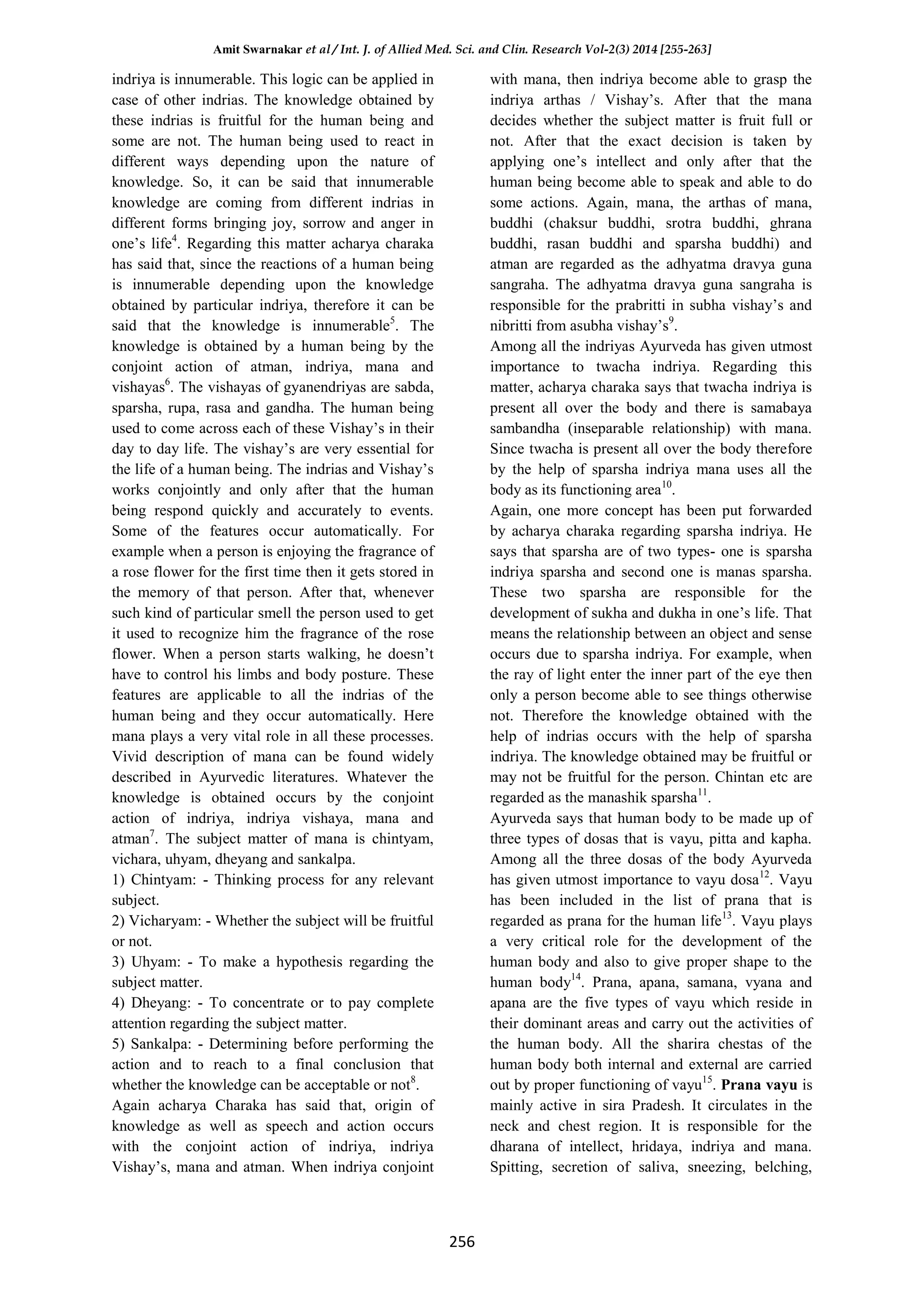 Comparative study of indriyas in relation to functional aspect of sense ...