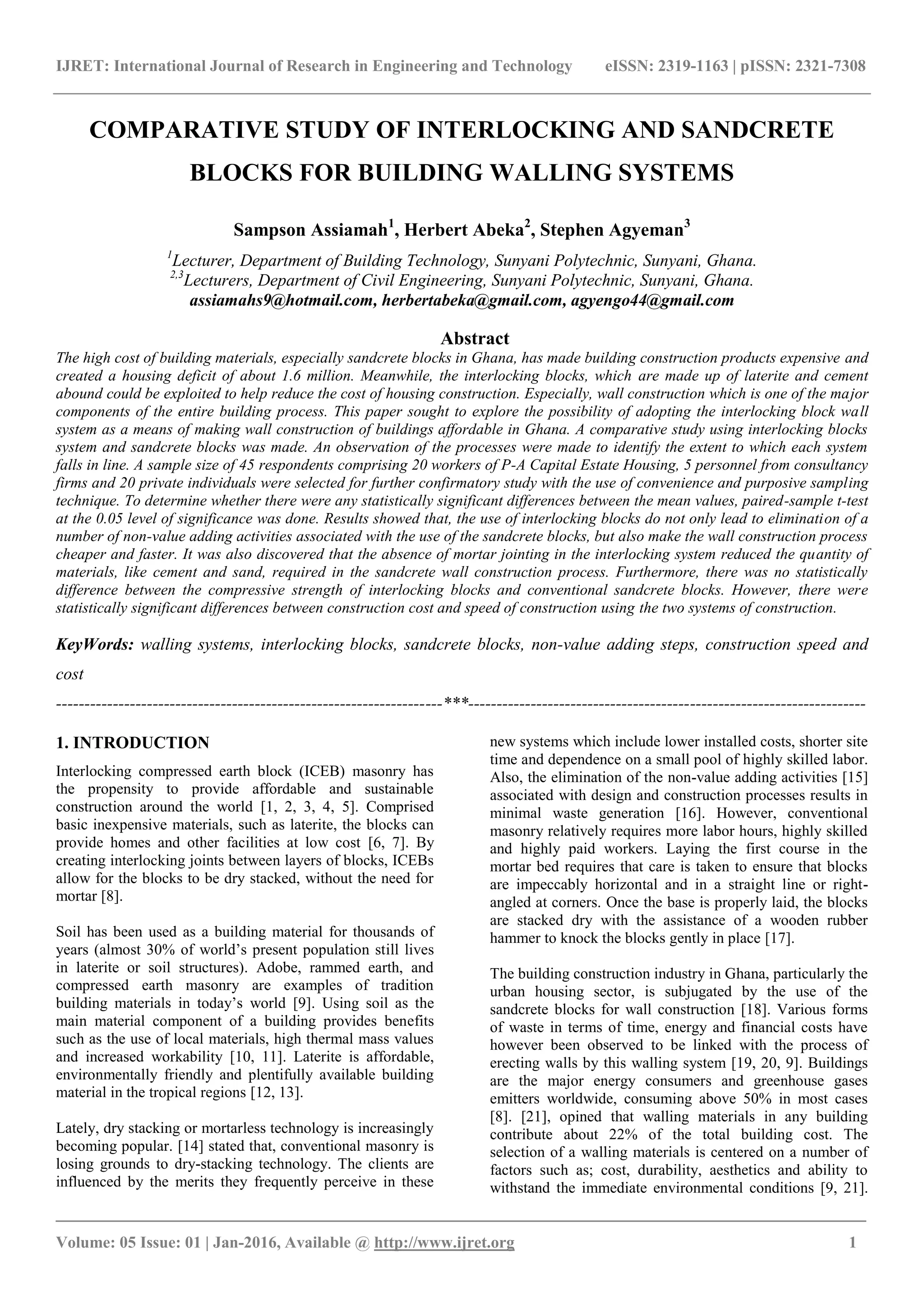 Comparative study of interlocking and sandcrete blocks for building ...