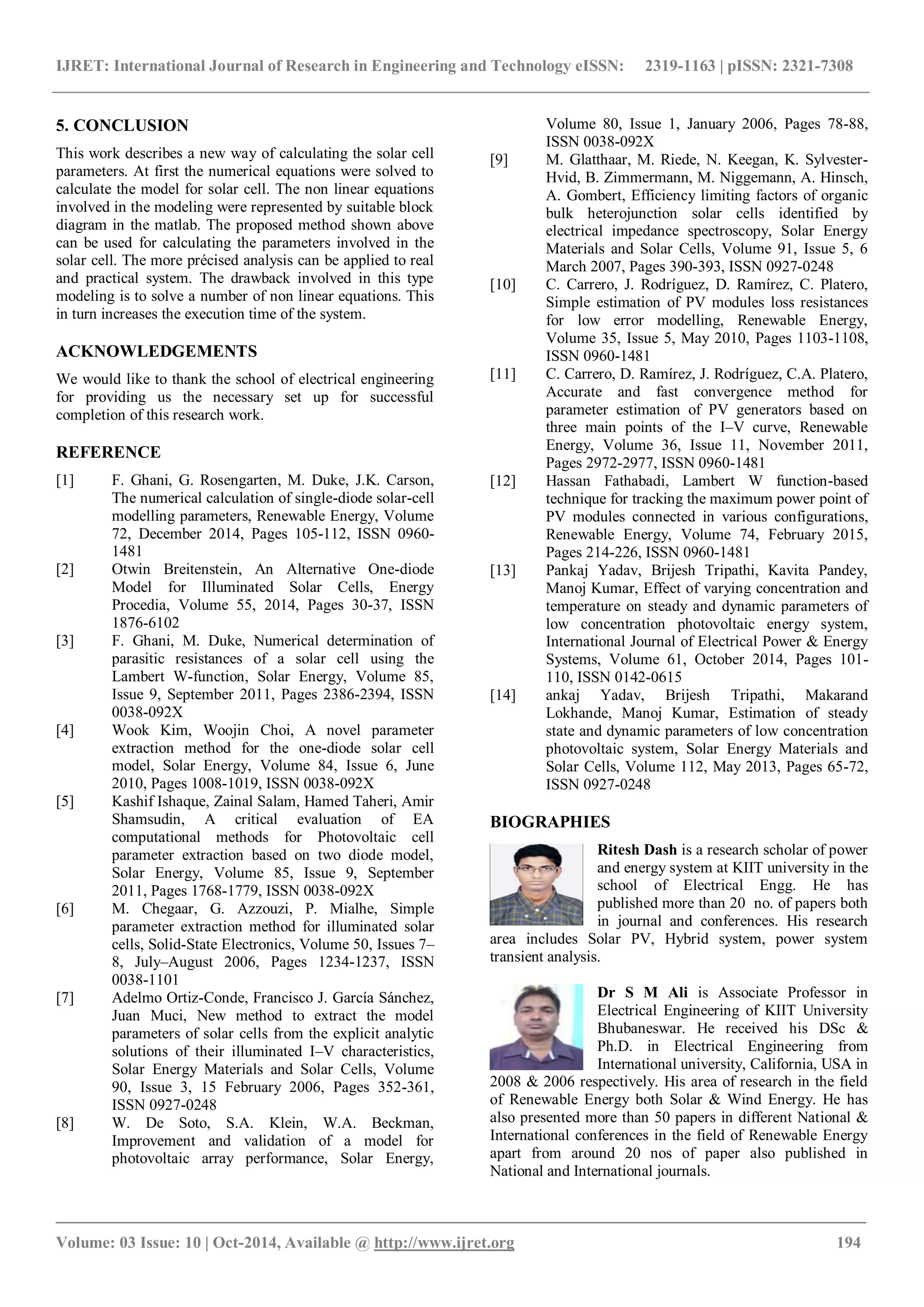 Comparative study of one and two diode model of solar photovoltaic cell ...
