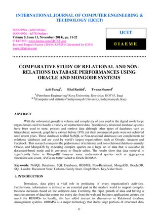 Comparative study of relational and non relations database performances using oracle and mongodb ...