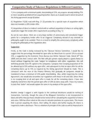 Comparative study of the takeover regulations prevailing in different ...