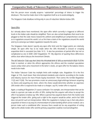 Comparative study of the takeover regulations prevailing in different ...