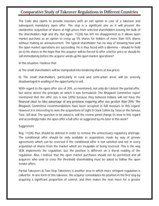Comparative study of the takeover regulations prevailing in different countries | PDF