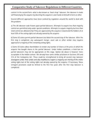 Comparative study of the takeover regulations prevailing in different ...