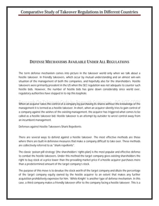 Comparative study of the takeover regulations prevailing in different ...