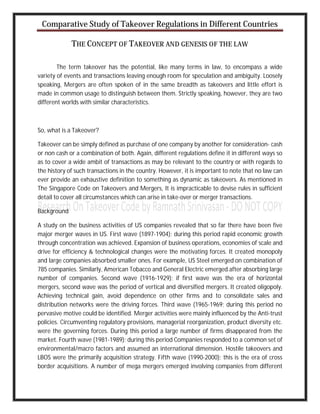 Comparative study of the takeover regulations prevailing in different ...