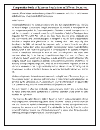 Comparative study of the takeover regulations prevailing in different ...