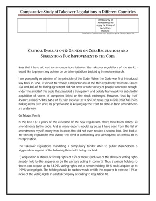 Comparative study of the takeover regulations prevailing in different ...